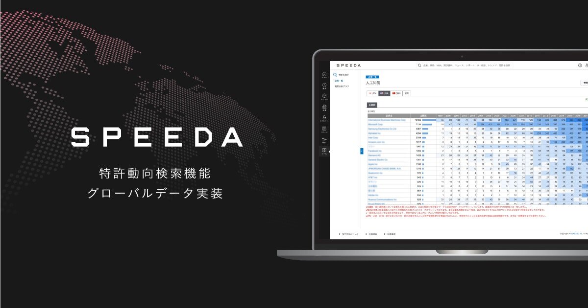 SPEEDA、未来の事業環境における機会と脅威を捉える「特許動向検索」機能に、米中欧のグローバルデータを実装｜経済情報プラットフォーム スピーダ(Speeda)
